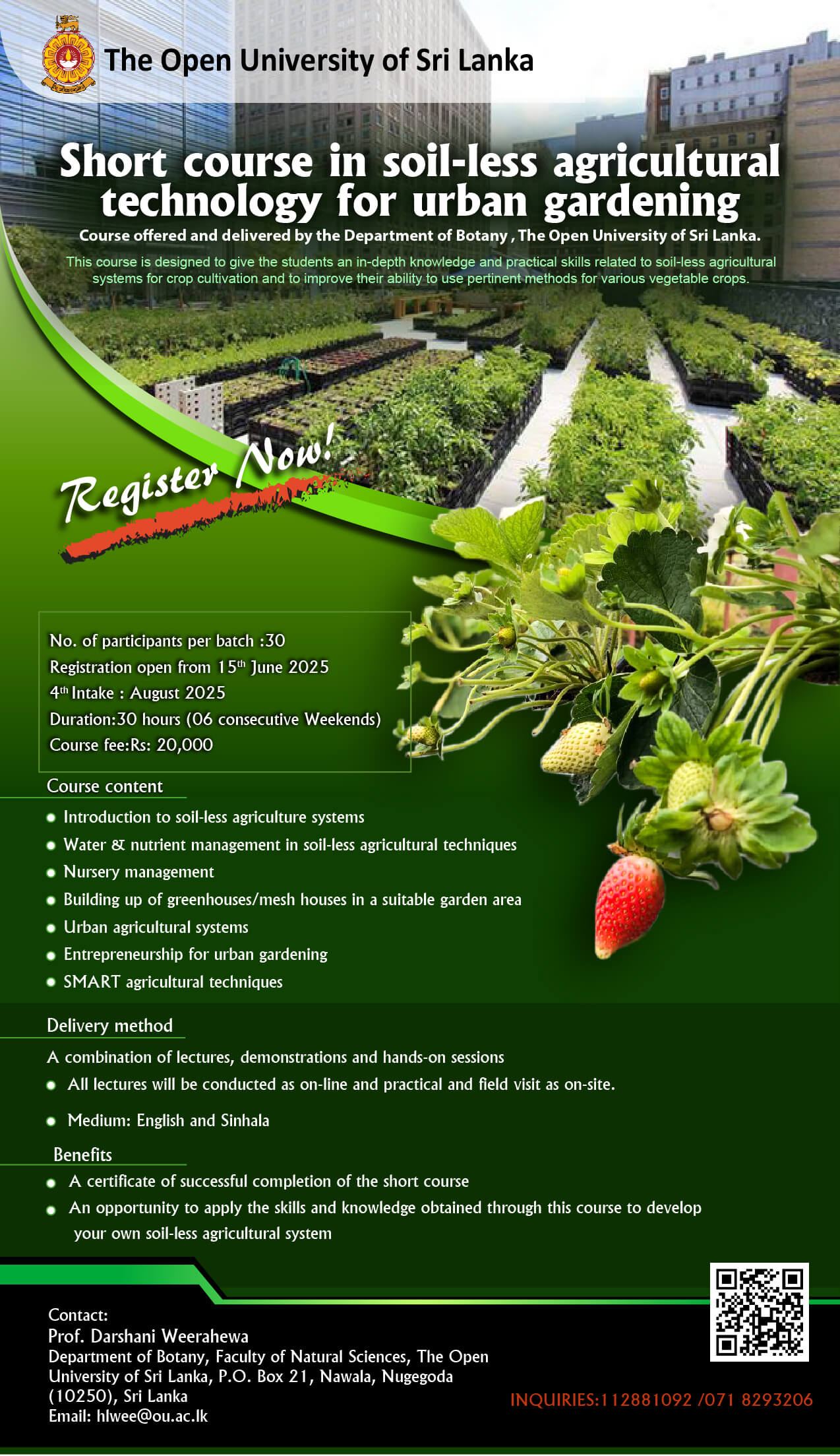 Short course in soil-less agricultural technology for urban gardening ...